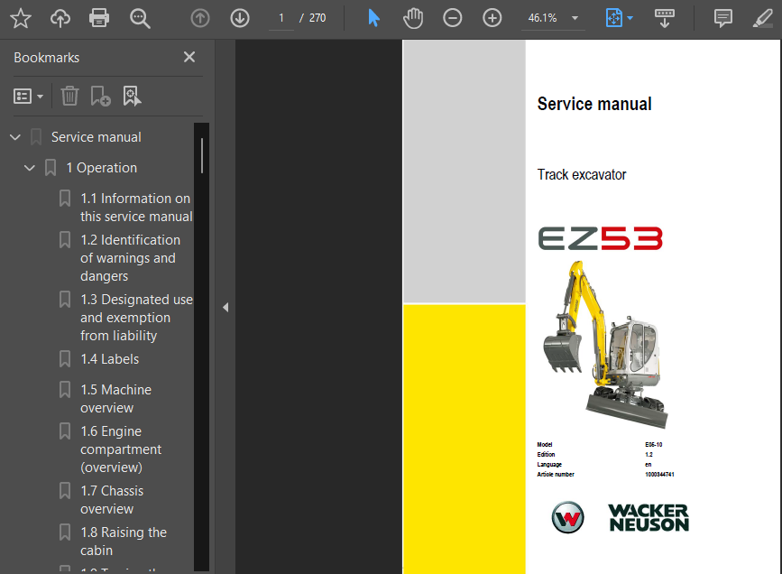 WACKER NEUSON EZ53 TRACKED EXCAVATOR OPERATORS SERVICE PARTS MANUAL PDF ...