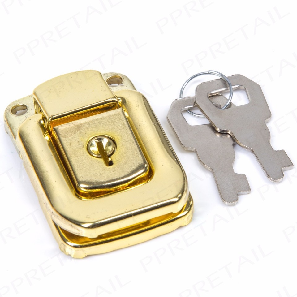 LOCKABLE BRASS TOGGLE CATCH + KEYS Locking Chest Suitcase Latch Clip ...