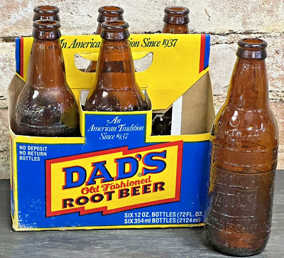 Vintage Dad's Old Fashioned Root Beer Six Pack Carton 12 oz Brown Glass ...