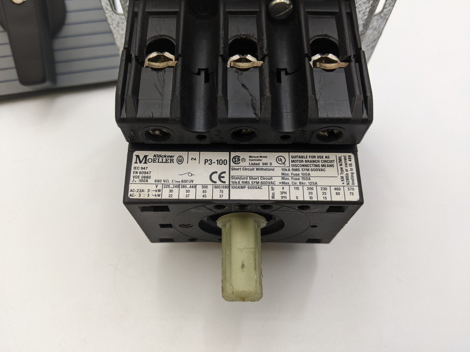 Klockner Moeller P3-100 Disconnect Switch 100A 3P 690V 75HP Max w ON ...