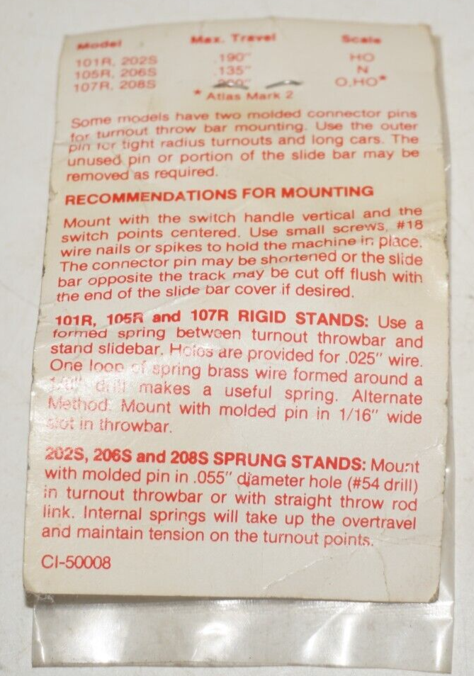 CABOOSE INDUSTRIES HO #208S O OPERATING GROUND THROW - .280" TRAVEL | eBay