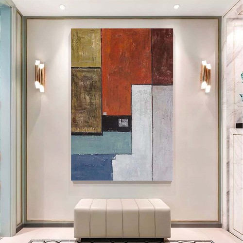 Simple Color Block Mural Pure Handmade Abstract Oil Painting Nordic ...