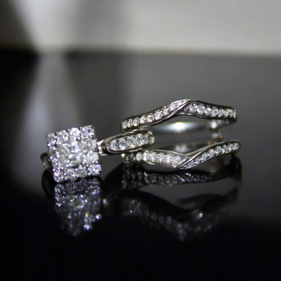 1.4ctw 14k White Gold Princess Cut Diamond Wedding Set Size 6 (Cert ...