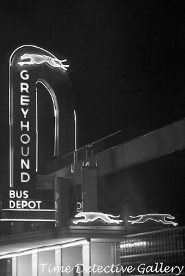 Greyhound Bus Depot Neon Sign - Columbia, S. Carolina - Vintage Photo ...
