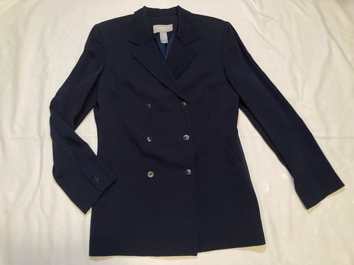 Vintage Liz Claiborne Navy Blue Double Breasted Blazer Slash Pockets ...