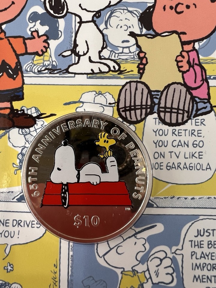 Peanuts 65th Anniversary Silver Coin featuring Snoopy and Woodstock | eBay