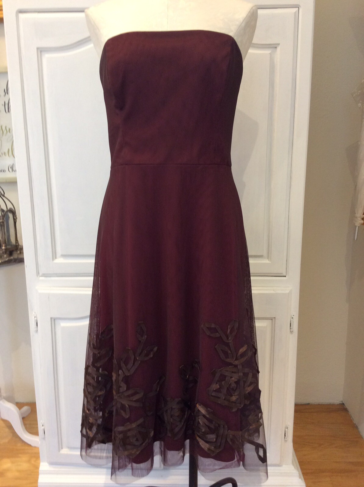 Watters & Watters Dress Formal Merlot Tulle Strapless… - Gem