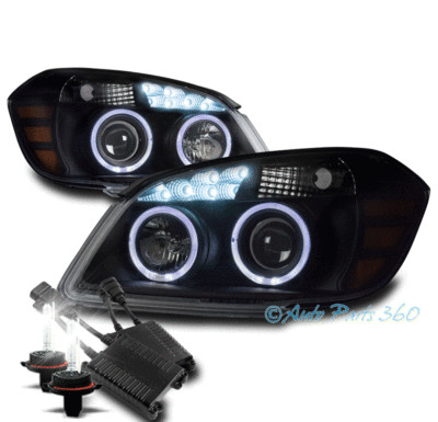 FOR 05-10 CHEVY COBALT HALO LED PROJECTOR HEADLIGHTS LAMP BLACK W/50W ...