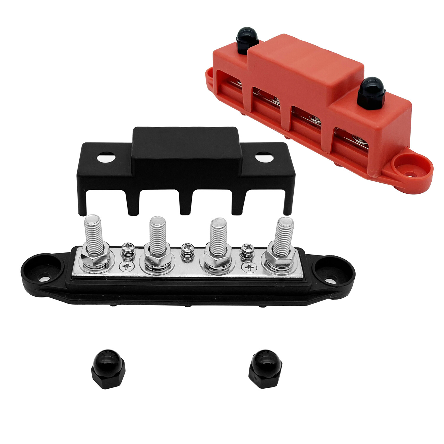 2pcs 12V 250A 4 Post Busbar Bus Bar Power Distribution M8 Red and Black ...