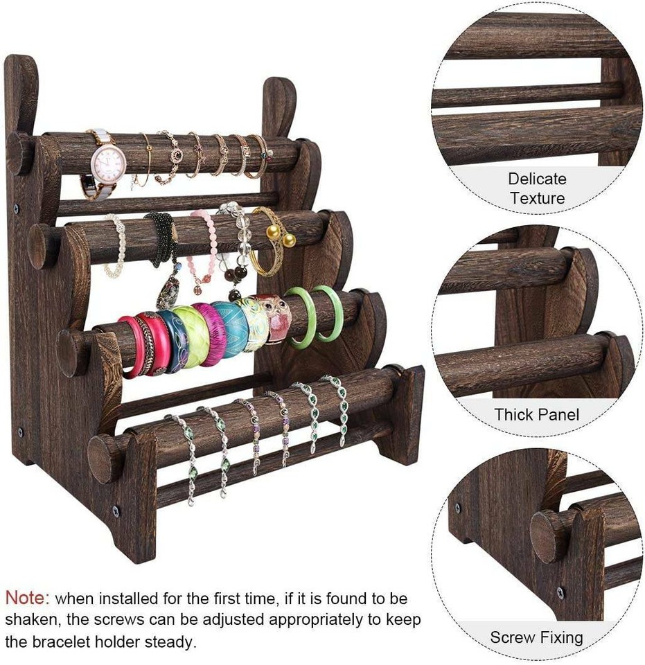 Wooden 4 Tier Bar Bracelet Bangle Jewelry Holder Stand Display ...