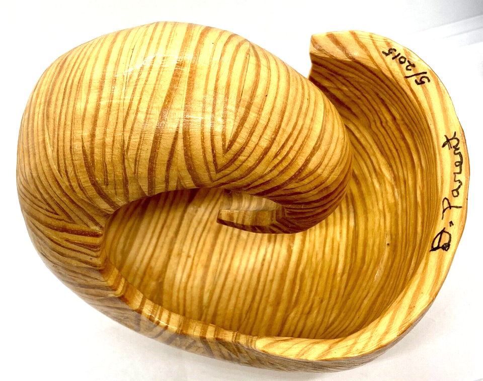 Signed "D Parent" Scroll Saw Carved Wood Seashell Nautilus Shell Dish ...