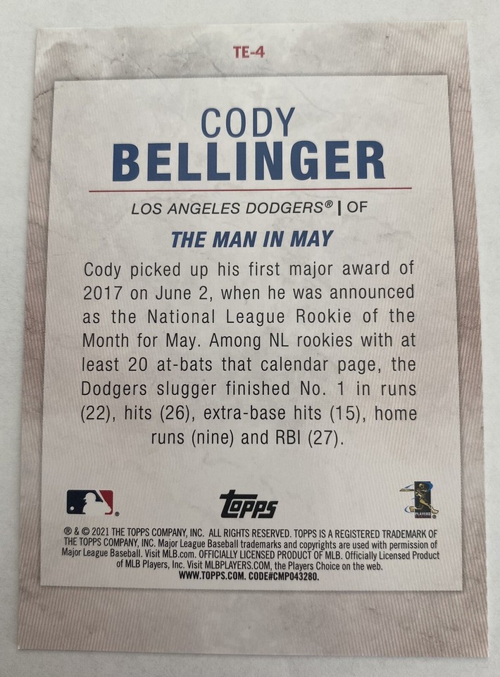 2021 Topps Baseball Cody Bellinger Highlights #TE-4 (The Man In May) | eBay