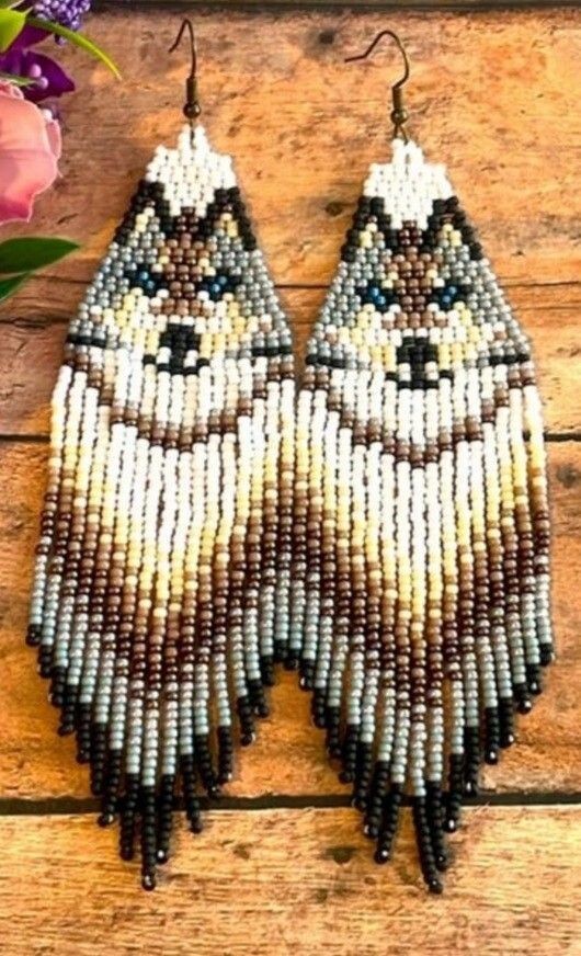 Tribal Earrings Native Large Boho American Seed Beads Handmade Earring ...