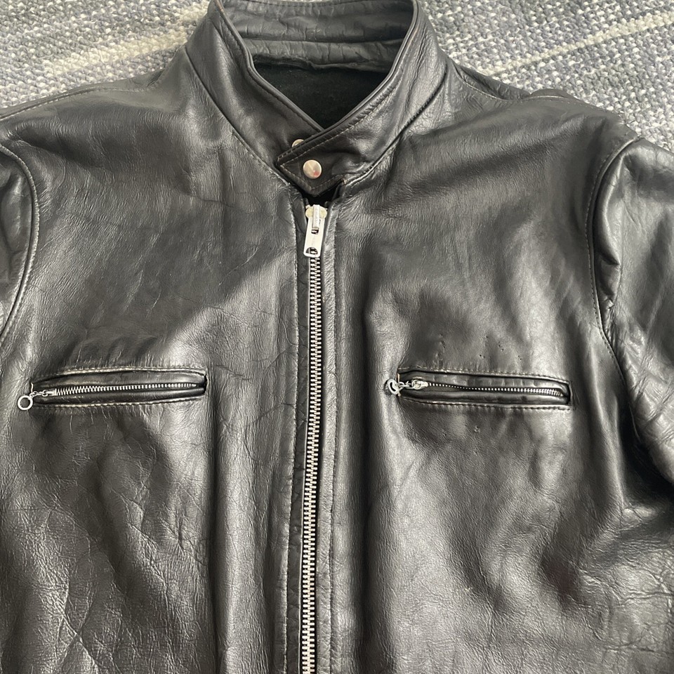 Vtg Cafe Racer Black Leather Motorcycle Jacket L XL Talon | eBay