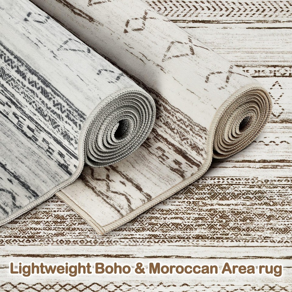 Area Rug Living Room Rugs - 9x12 Washable Large Soft Neutral Boho ...