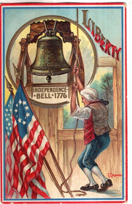 ANTIQUE A-S PATRIOTIC Postcard LIBERTY BELL, AMERICAN FLAGS, MAN ...