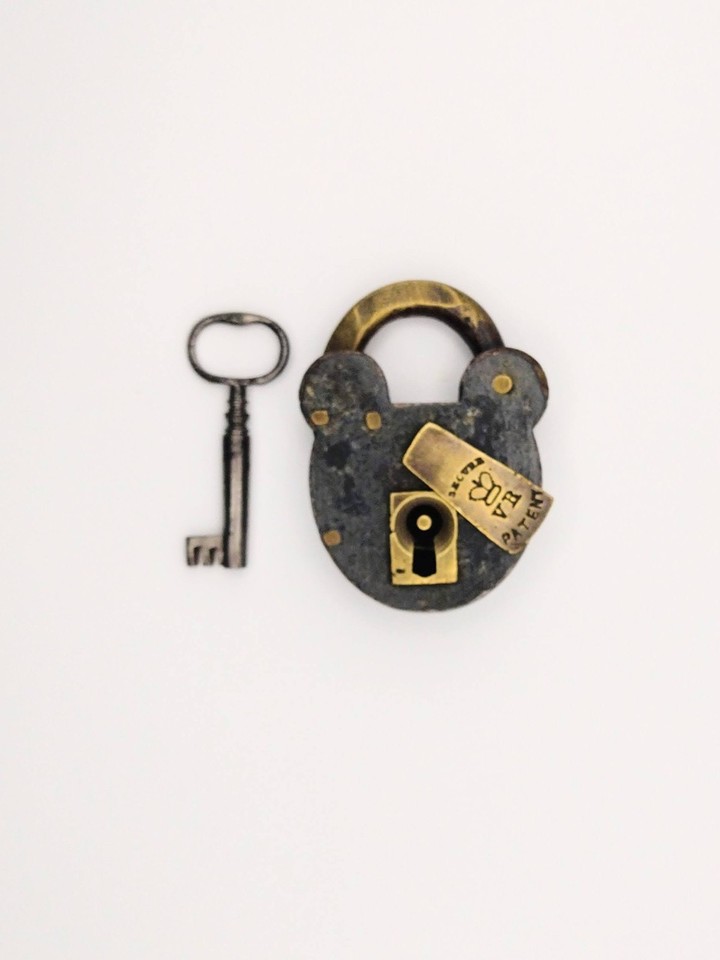 Antique Victorian Secure Patent Padlock and Key Marked with Crown & V C ...