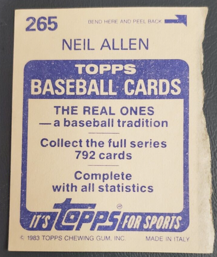 Vintage 1983 Topps Stickers Baseball Card #265 Neil Allen - Rectangular ...