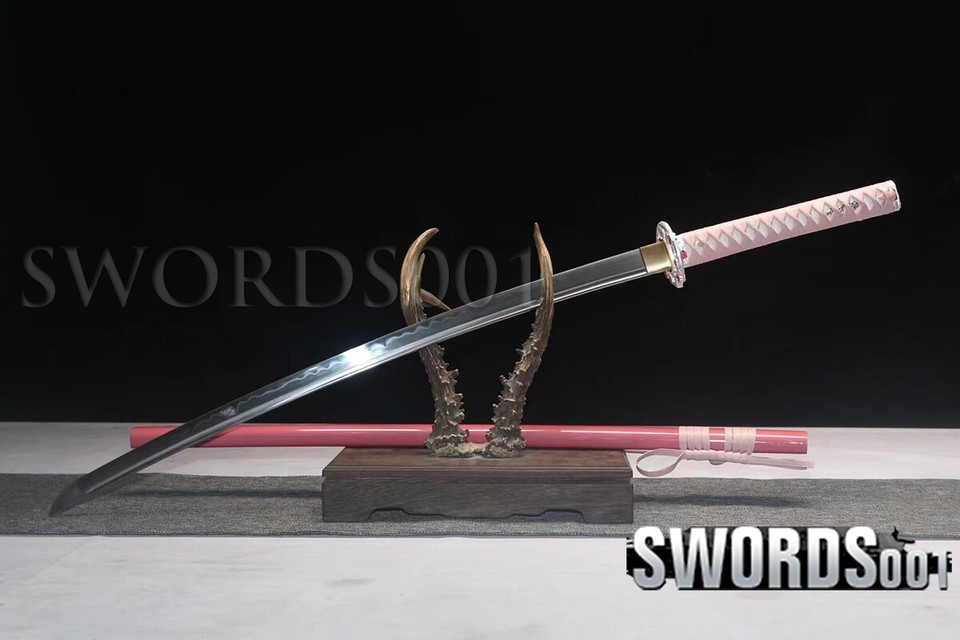Adorable Pink Sword Japanese Samurai Katana Clay Tempered T10 Steel ...
