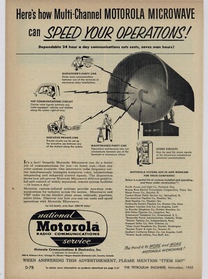 1953 Motorola Radio Communications Ad: Early Microwave Commo Technology ...