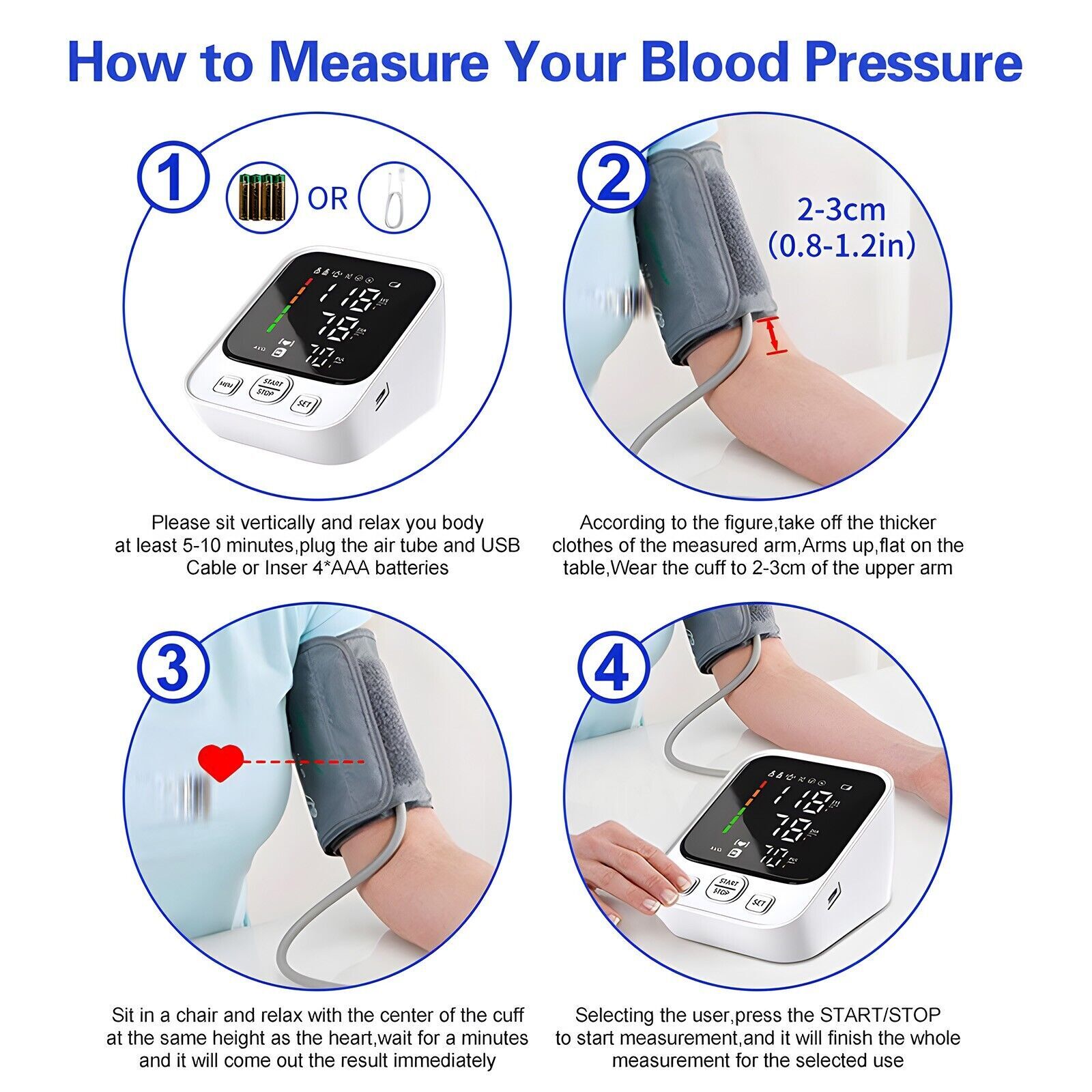 LED Digital Blood Pressure Monitor Upper Arm Heart Rate Monitor & BP ...