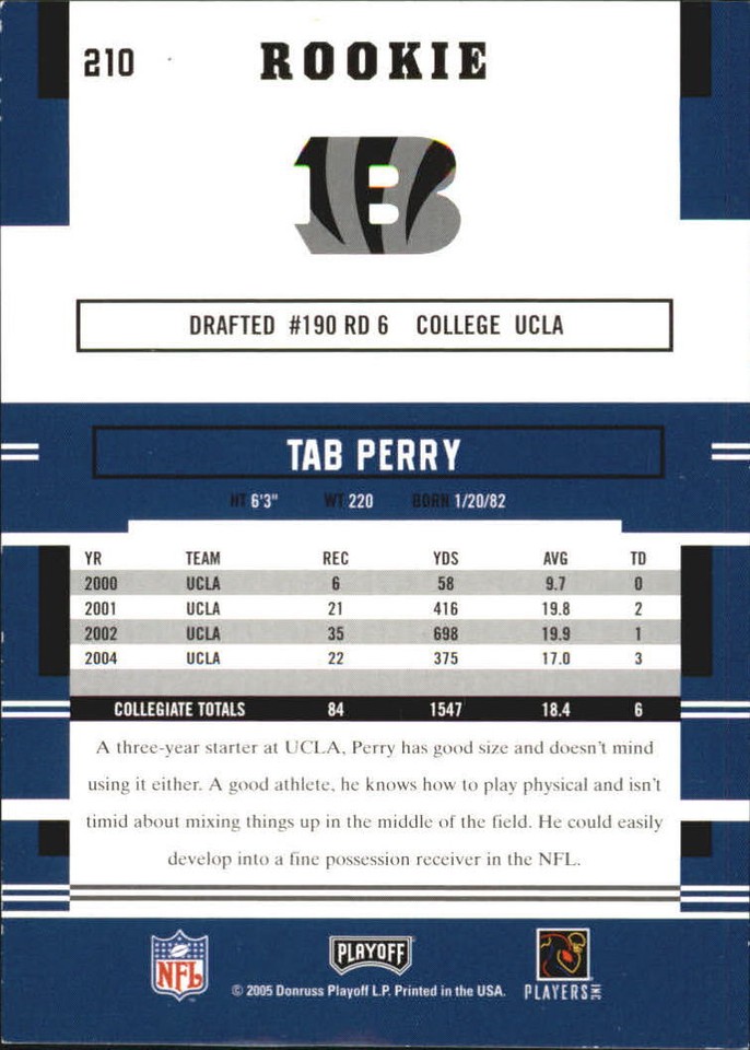 2005 Playoff Prestige #210 Tab Perry RC | eBay