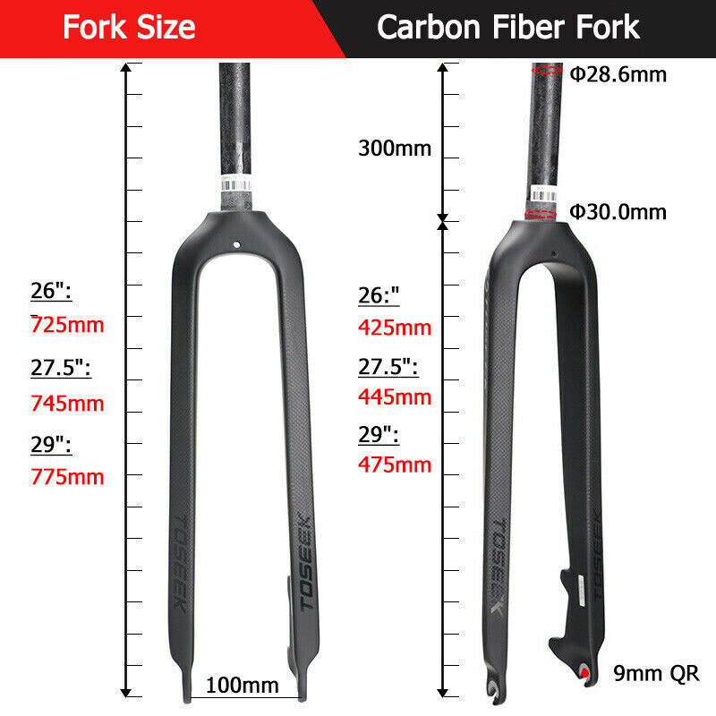 TOSEEK 26/27.5/29 inch Carbon Fiber Fork 1-1/8" MTB Bike Disc Brake ...