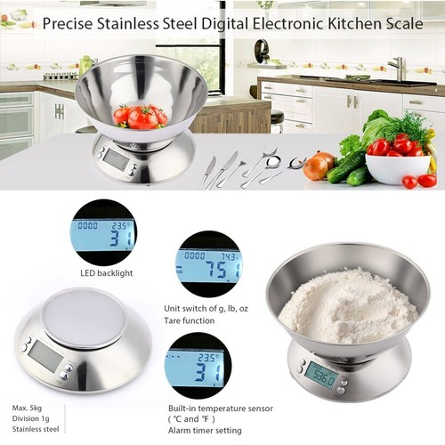 5kg Electronic Digital Kitchen Scale Weighing Food With Bowl Baking ...