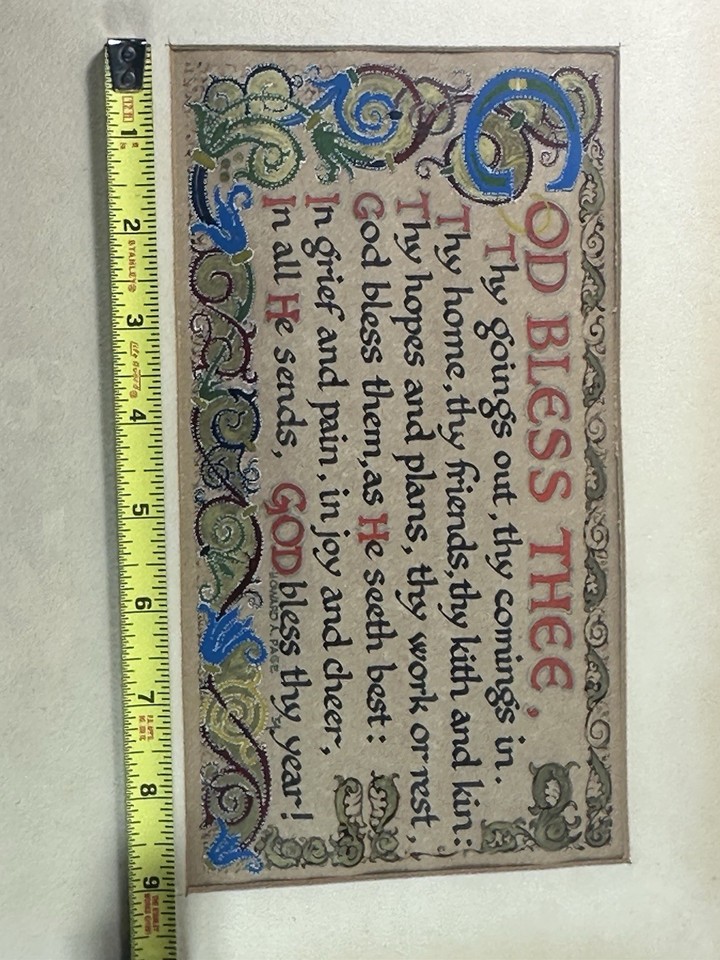 Antique Framed Illuminated Hand Painted Prayer Christian Blessing ...