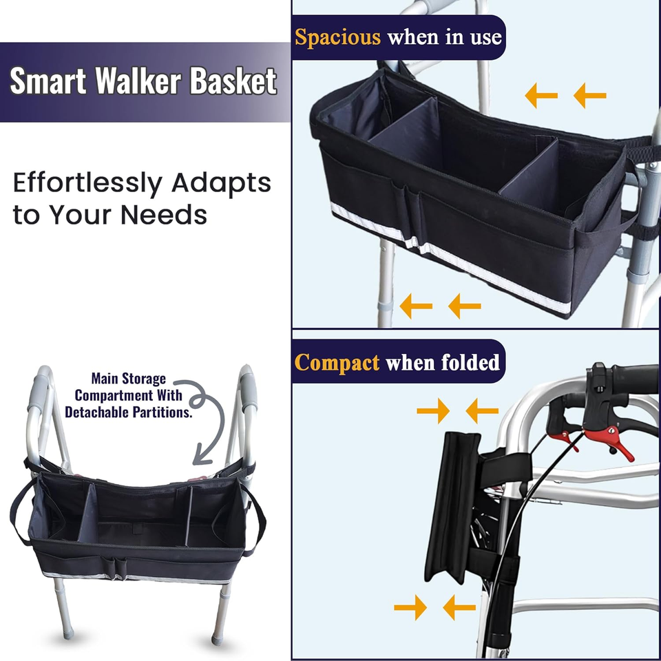 Walker Basket with Cup Holder – Folding Walker Accessories with Multi ...