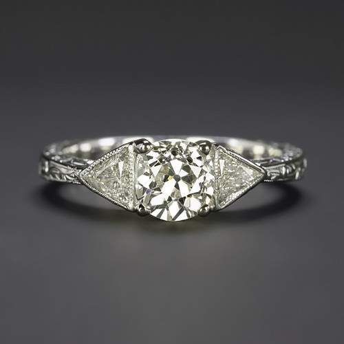 1.35c OLD MINE CUT DIAMOND ENGAGEMENT RING VINTAGE STYLE TRILLION 14k ...