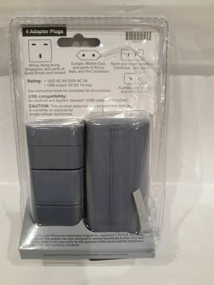 Travelsmart Worldwide Adapter 4 in 1 Plug Set with USB Port and Case ...