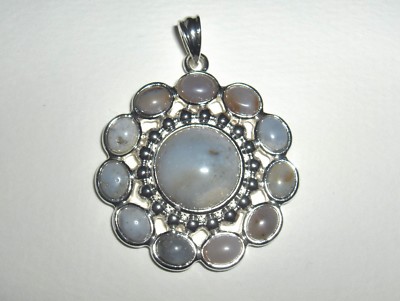 STERLING SILVER 925 MULTI STONE ROUND PENDANT GRAY TAN BEIGE LIGHT ...