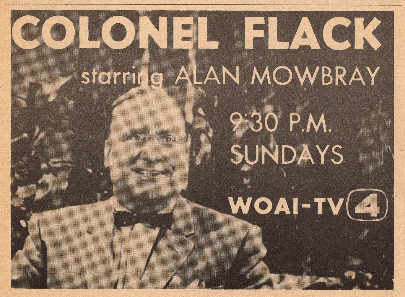 1959 TV AD~ALAN MOWBRAY as COLONEL FLACK~WOAI CHANNEL 4 SAN ANTONIO ...