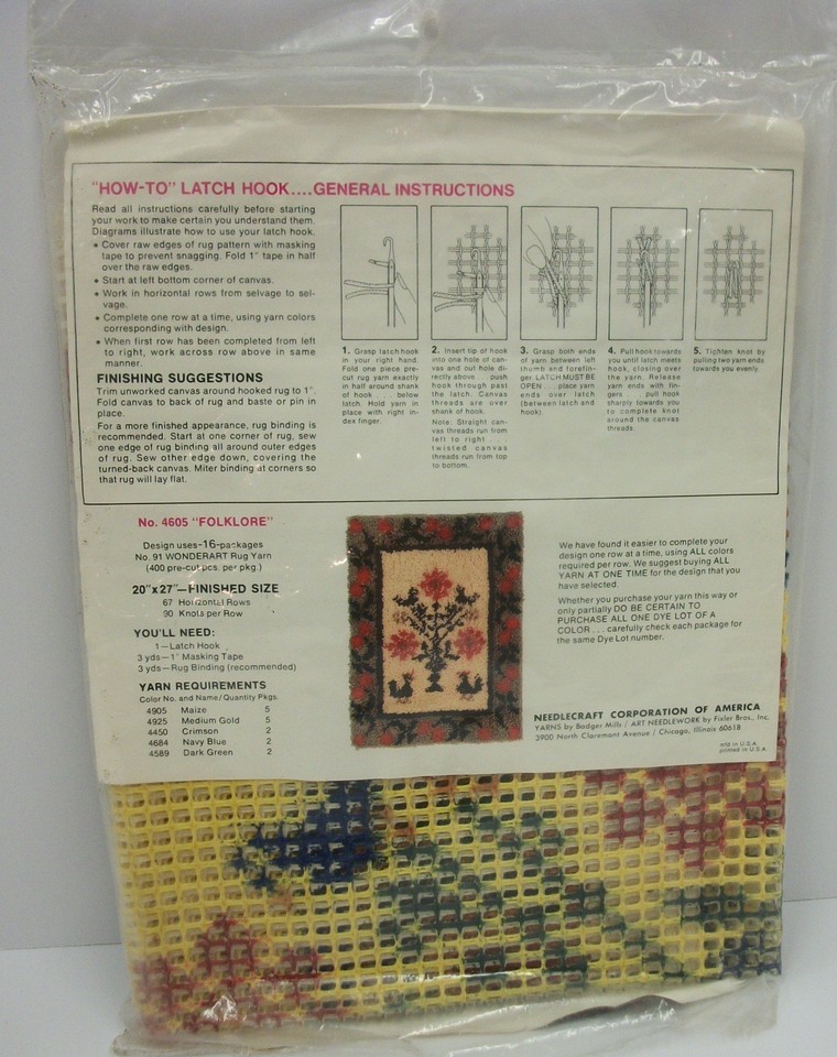 Vintage NOS WonderArt Latch Hook Rug or Wall Hanging Pattern 20x27 ...