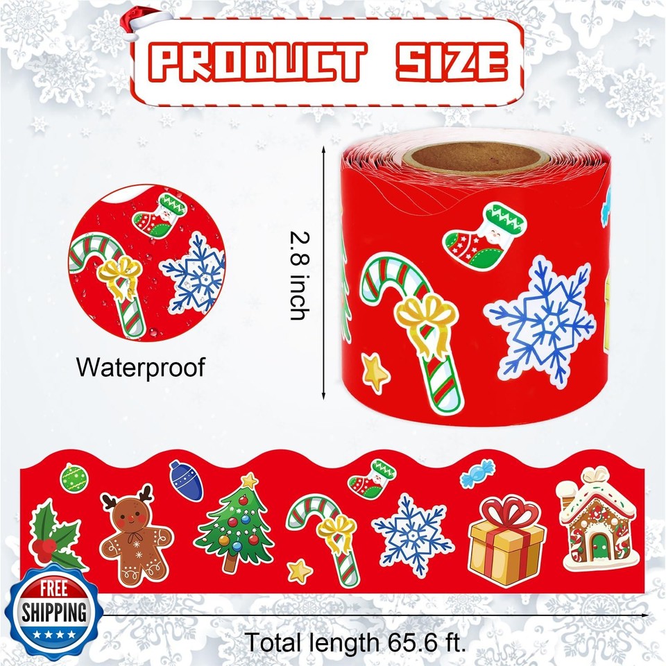 Leezead Christmas Bulletin Board Border, 65.6Ft Red Christmas Cla | eBay