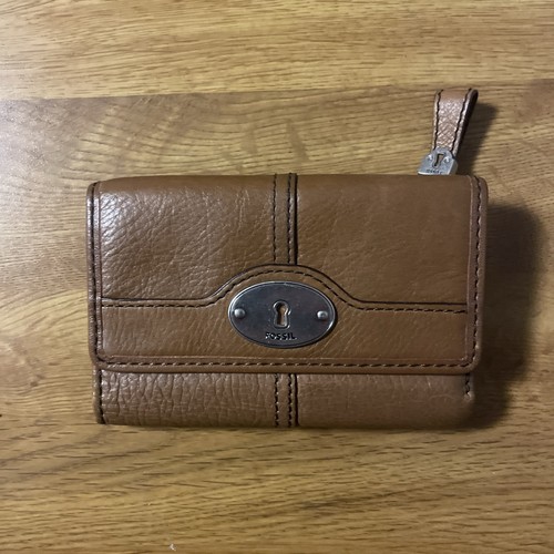 Fossil Long Live Brown Leather Trifold Wallet Organizer Keyhole | eBay