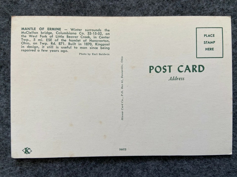 McClellan Bridge, Mantle of Ermine, Hanoverton, Ohio Vintage Postcard ...