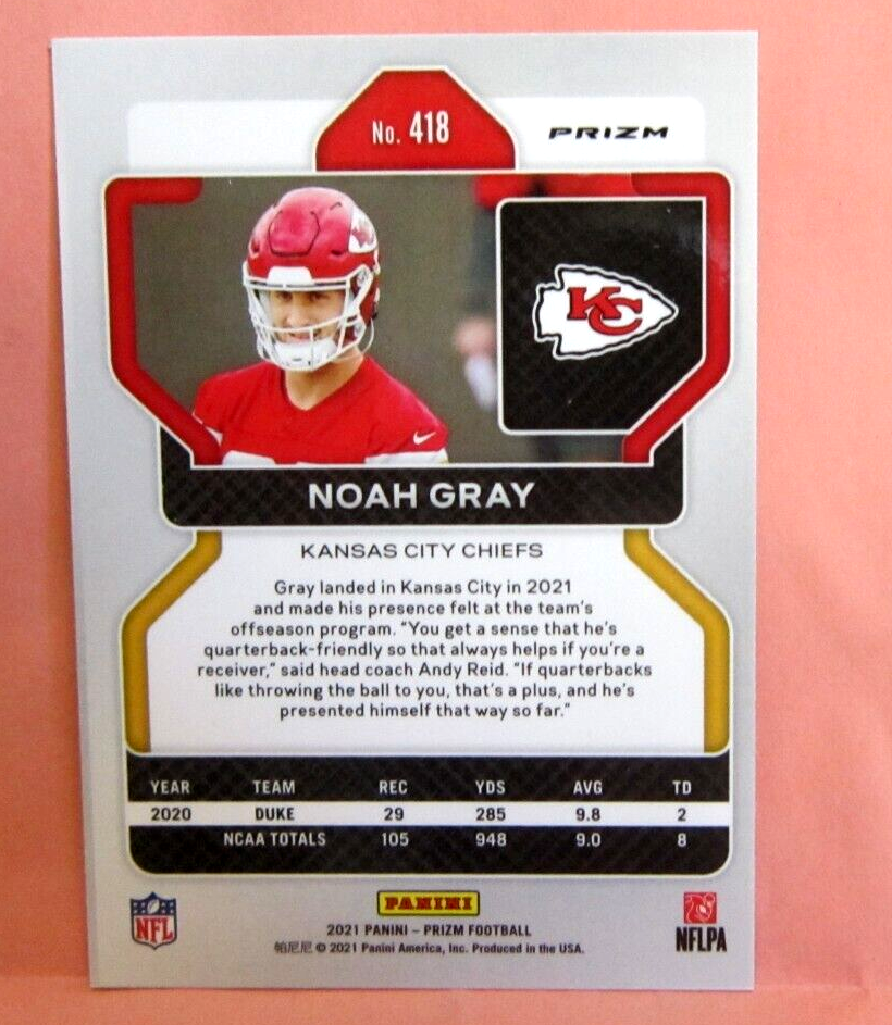 Noah Gray RC 2021 Prizm Orange Ice Cracked Refractor Rookie!Duke/Chiefs ...