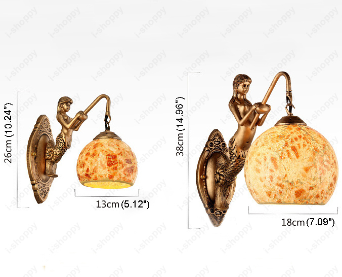 2pcs Retro 7W LED Wall Sconce Light Fixture Mermaid Lamp E27 Bulb ...