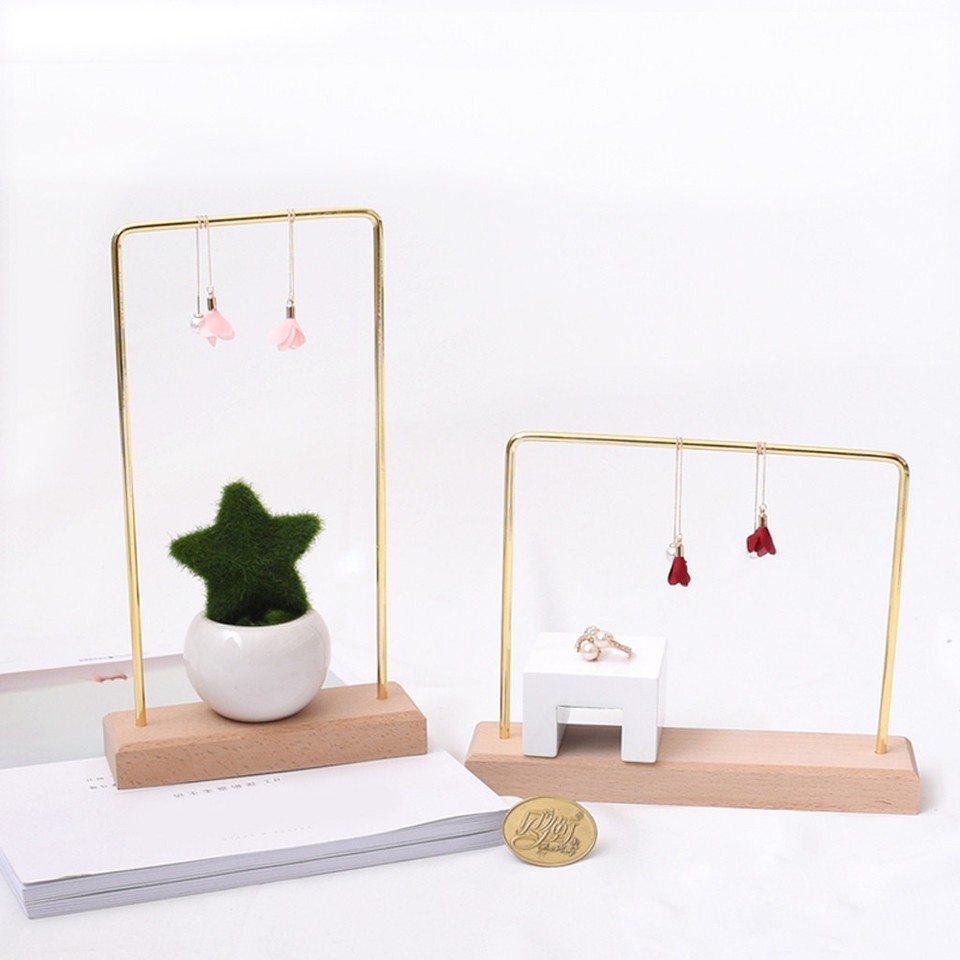 Wood Base Metal Jewelry Holder Display Stand Dangle Earrings Hanging ...