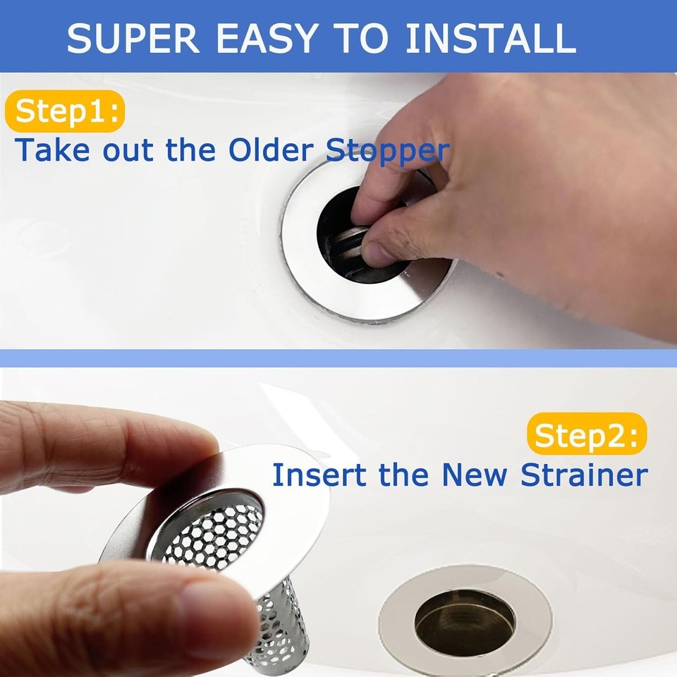 3PCS Stainless Steel Bathroom Sink Drain Strainers for 1"-1.6" Drain ...