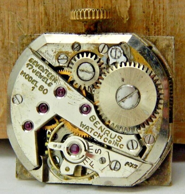 Vintage Benrus B01 17 jewel wrist watch movement with dial crown and ...