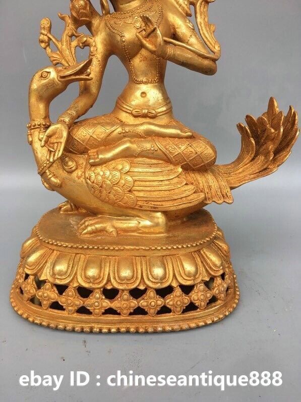 11.4" Tibet Buddhism temple bronze Gilt Ride duck Tara Kwan-Yin GuanYin ...