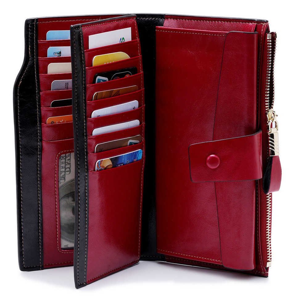 Women Genuine Leather Long Wallet Money Card Holder Clutch Hi-Q RFID ...