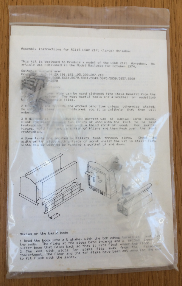 OO Chivers Finelines RC115 LSWR large horse box etched brass kit | eBay UK