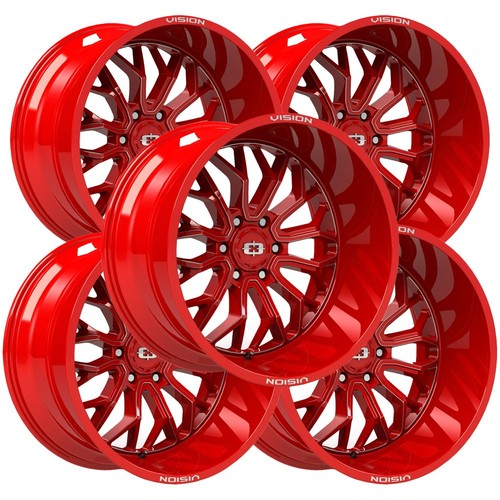 (Set of 5) Vision 402 Riot 22x10 6x5.5" -19mm Red/Milled Wheels Rims 22 ...