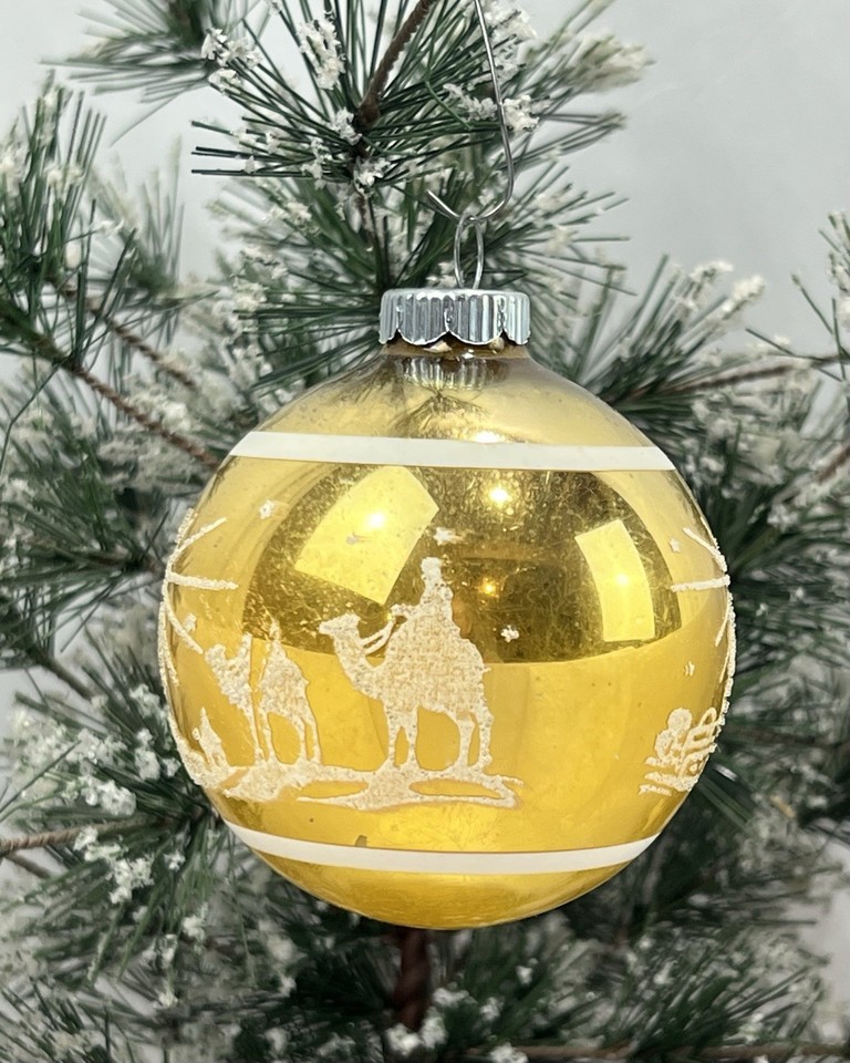Vintage Shiny Brite Gold Wise Men Bethlehem Nativity Christmas Glass ...