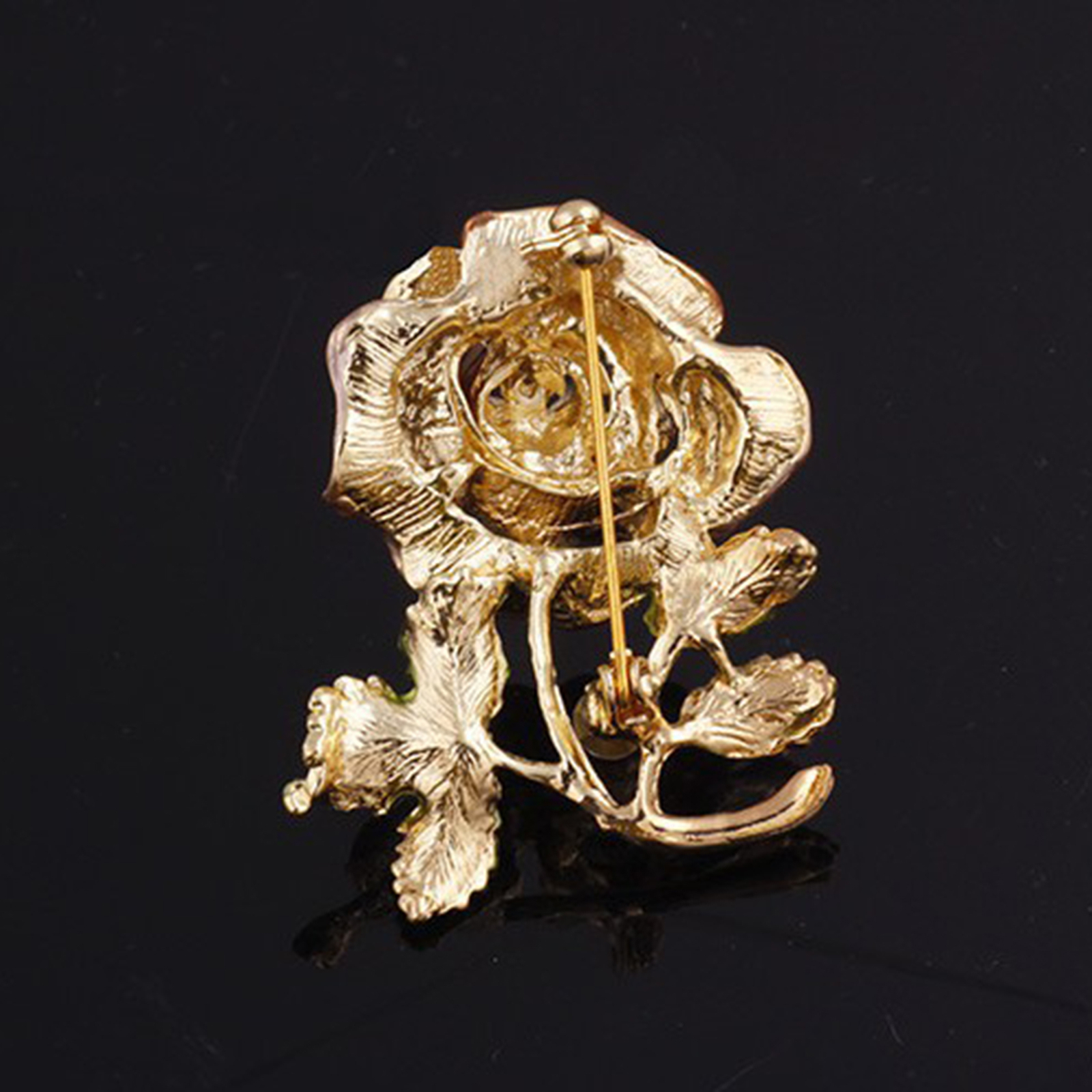 Lady Brooch Rhinestone Inlay Dress Up Painted Rose Brooch Metal Pin ...