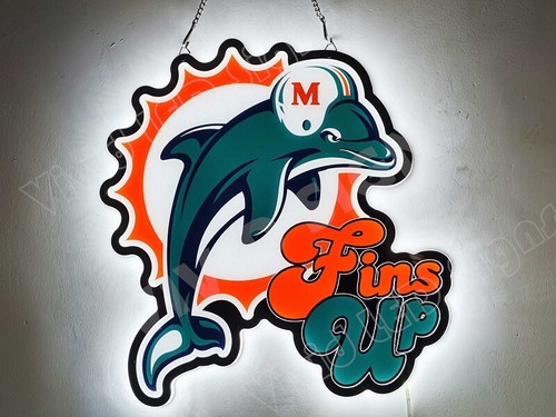20" Miami Dolphins Fins Up LED Lighted Sign 3D Vivid Print Neon Beer ...